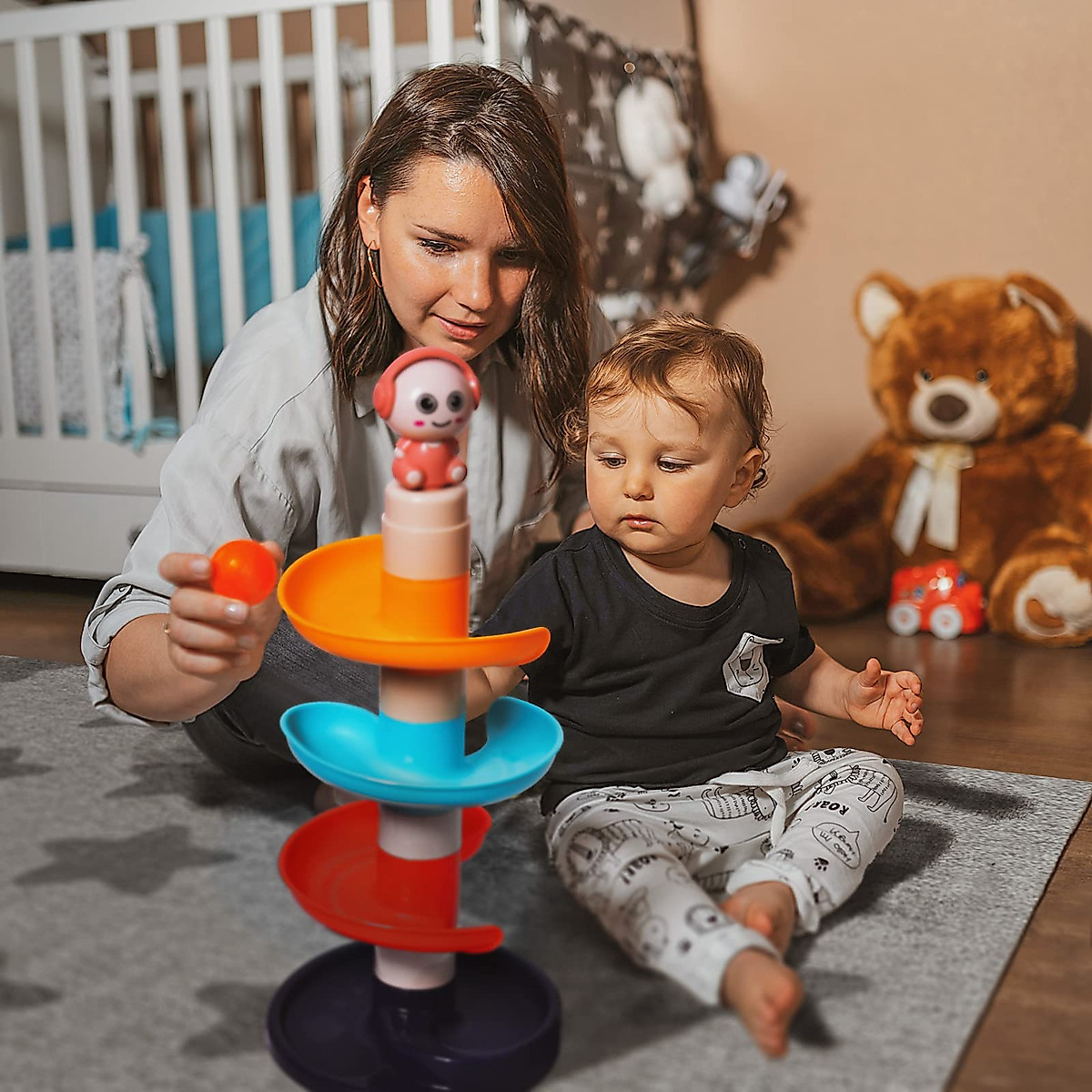 FUN LITTLE TOYS Ball Drop Toys for Toddler 1-3, 9 Layer Roll Swirling Ball Tower with 3 Balls, Ball Run Ramp for Baby Learning Development Educational Activities Toy Birthday Gift