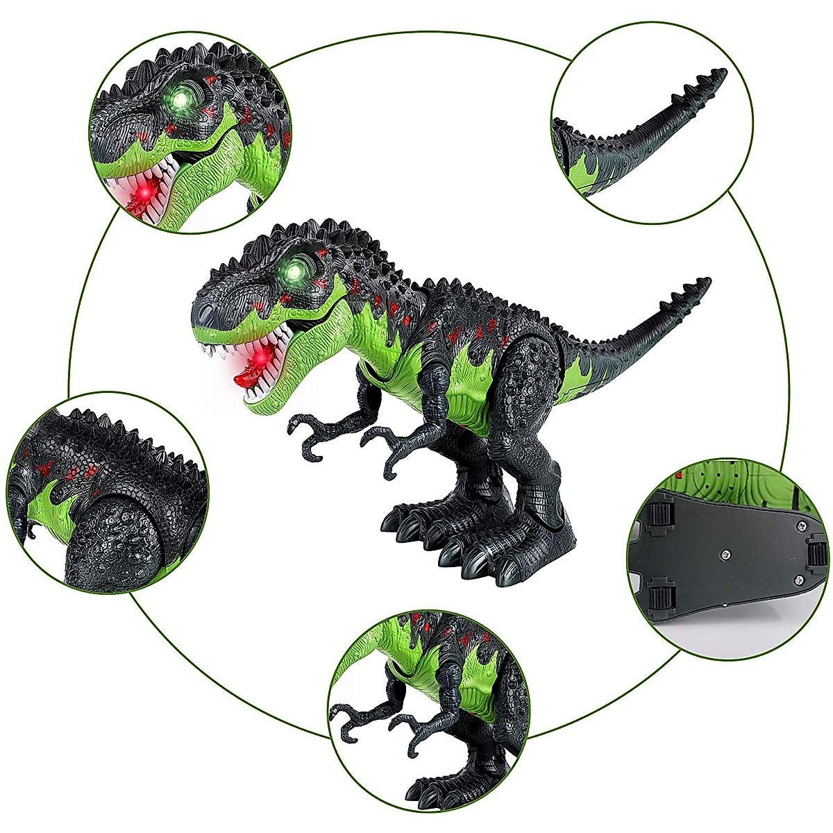 SY JOYSAE WonderPlay Tyrannosaurus T-Rex Dinosaur with Lights and Realistic Sounds Action Figure Toy - Light Up Eyes, Awesome Sounds - Walks on Its Own! - Great Gift Boys 3+,Battery Operate (Green)