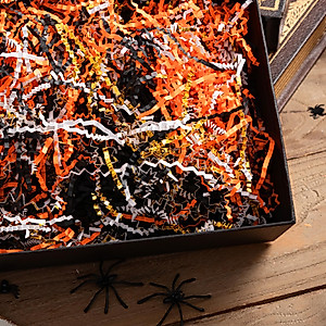 Jocomoni 10.6oz Halloween Crinkle Cut Paper Shred Filler Black Orange Crinkle Cut Paper Sherd Filler for Gift Wrapping Craft DIY Packaging Filling Party Supply