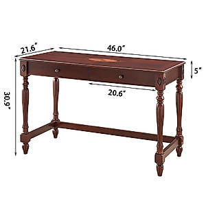 VERDANTREE Computer Desk Office Table with 2 Drawers, 39.37" Solid Wood Study Writing Desk Workstation with Storage Space,Mid-Century Vanity Dressing Table for Home Office,Cherry Walnut SSZ1533WD