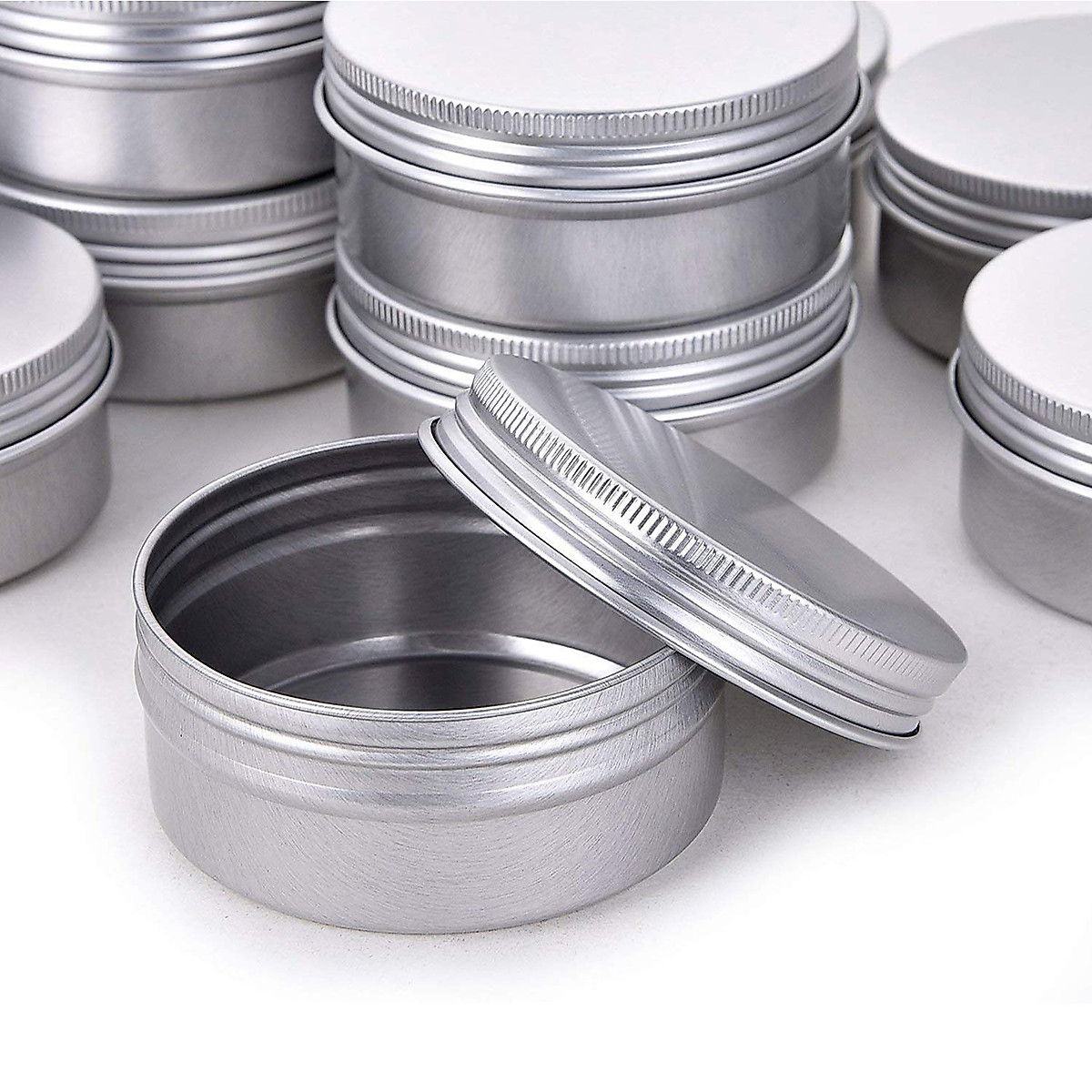 20 Pack 2 Ounce Aluminum Tin Jar Refillable Containers 60 ml Aluminum Screw Lid Round Tin Container Bottle for Cosmetic,Lip Balm, Cream
