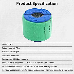 KLWZH 393957 Air Filter with 271794 270782 Pre Filter for 390930 393957 393957S 4106 24519 02451900 LG393957 LG393957S PT4301 PT9334 Lesco 006538