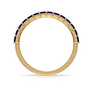 Rosec Jewels Certified Sapphire Half Eternity Band, AAA Quality, Natural Blue Sapphire Princess Cut Wedding Ring - Ready to Gift, 14K Yellow Gold, Size:US 10.00