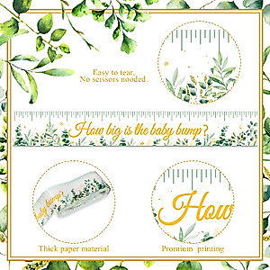 3 Rolls Baby Shower Measure Belly Game Baby Shower Games How Big Is Baby Bump Belly Measuring Tape for Gender Reveal Games Party Supplies, 2 Inch x 115 Ft (Leaves Style)