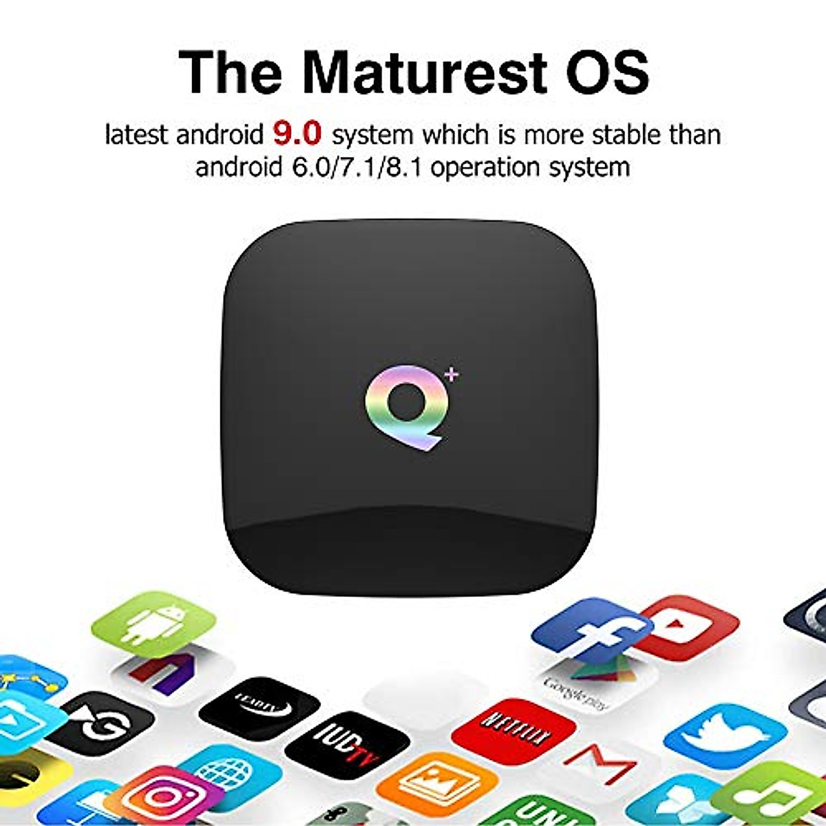 Android 9.0 TV Box 4GB RAM 64GB ROM, Q Plus Android Box H6 Quad-core WiFi 2.4GHz Support 6K H.265 HD 2.0 Ethernet