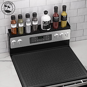 Stove Top Cover for Electric Stove - Silicone Stove Mat for Glass Top Stove, Glass Cooktop Protector, XL Dish Drying Mats For Kitchen, Range Covers for Electric Stove（Black,28x20 with Rack）