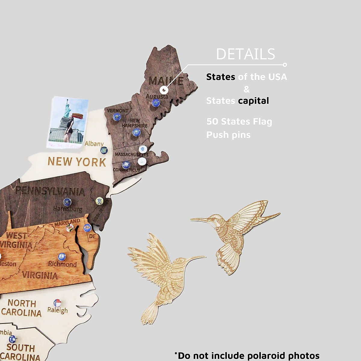 Jabihome 3D Wooden USA Map Wall Art, Wood United States Map with Push Pins, Gift for Him, Office Wall Decor, Gifts for Dad, Home Decor, US Travel Map with Pins, Patriotic Decor, Travel Gifts for Men (Size L: 60"L x 37.5"W)