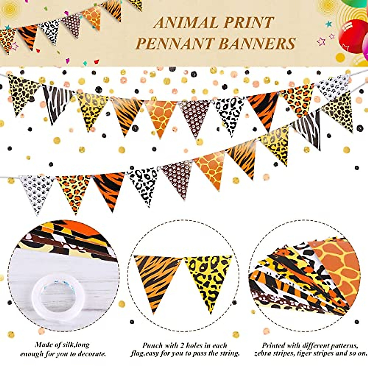 Thenshop 5 Pieces Jungle Theme Party Supplies Animal Safari Print Pennant Banners Jungle Animal Prints Animal Triangle Flag Banner for Animal Theme Party Zoo Jungle Safari Themed Party (Classic Style)
