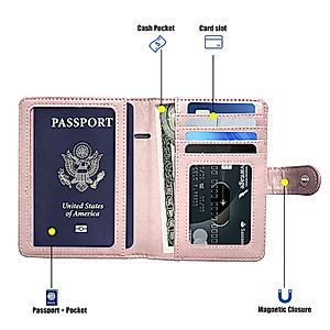 gunhunt Pack-1 Passport and Vaccine Card Holder Combo, PU Leather Functional Travel Document Cover Case, Multiple Card Slots Hold Passport, Air Ticket, Bank Card, ID Card, Credit Card (Pink)