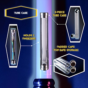 PrimeJedi Eyelash Extension Tweezers, Lash Applicator Tweezers, 3D 4D 5D Tweezer, DIY Lash Tweezers, Curved Tweezers, Tong Tweezers, 45 Degree Tweezer, Rainbow Tweezers in Tube Case (1 Set)