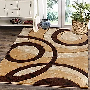 Glory Rugs Area Rug Modern 8x10 Brown Circles Geometry Soft Hand Carved Contemporary Floor Carpet Fluffy Texture for Indoor Living Dining Room and Bedroom Area
