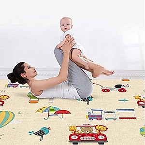 Baby Play Mat Soft Rug Carpet Reversible Waterproof Portable Double Sides Crawling Mats Cute Cartoon Nursery Rug Foam Mats for Kids 70 x 59 x 0.2 Inch