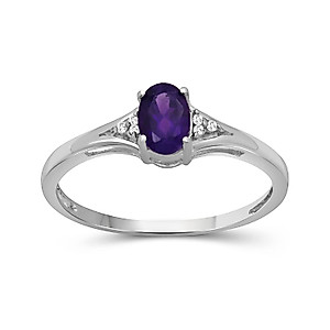 JEWELEXCESS Amethyst Ring February Birthstone Jewelry – 1/2 Carat Amethyst Sterling Silver Ring Jewelry with White Diamond Accent – Gemstone Rings with Hypoallergenic Sterling Silver Band