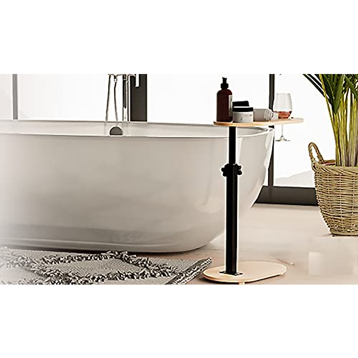 Bathtub Trays,Height Adjustable Bathtub Tray for Luxury Bath,Bath Accessories & Table with Wine Glass Holder,Book Stand Bathroom Organizer,Wine Glass Holder. (Natural)