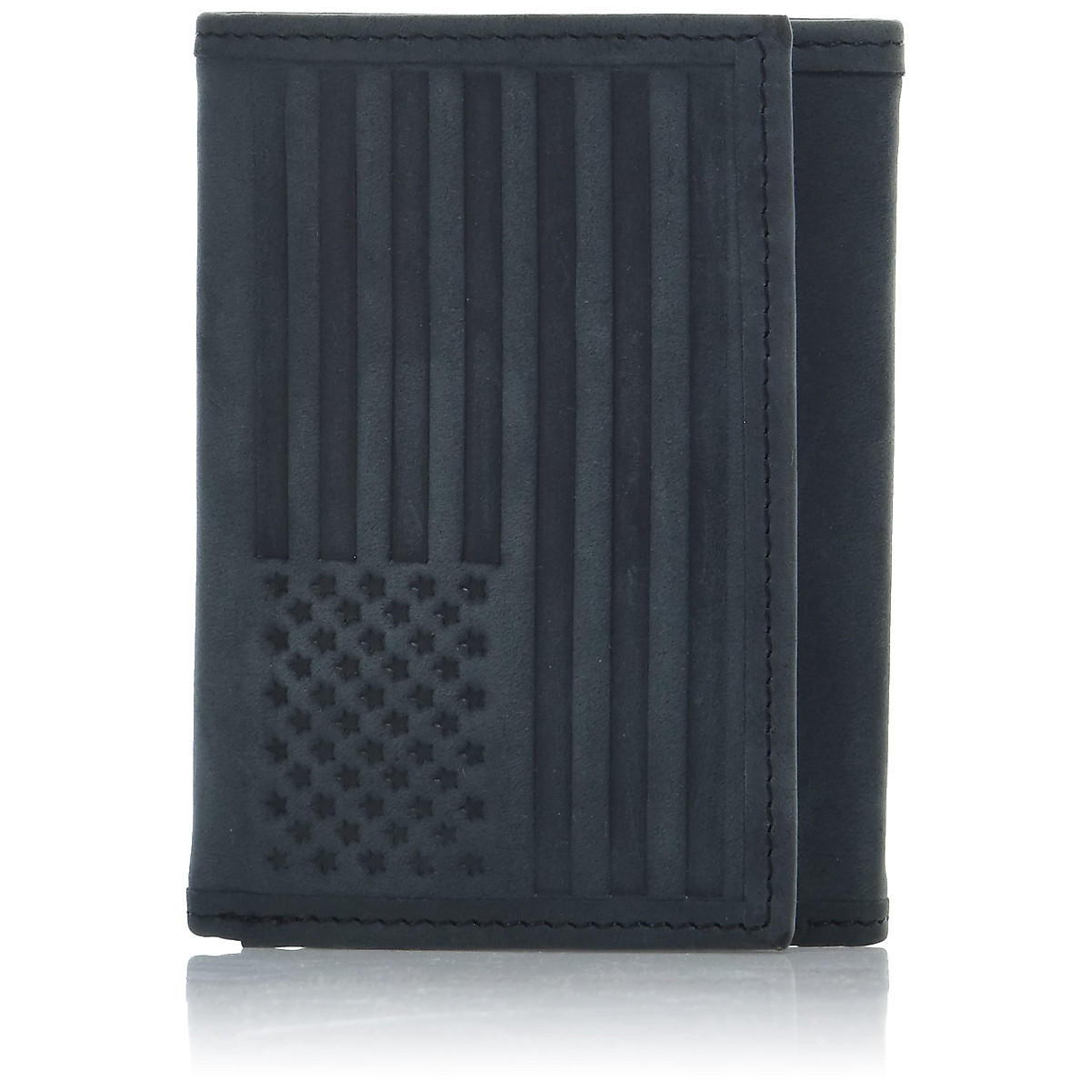 Lucky Brand Men's Trifold and L Wallet, Flag Embossed Leather-Black, Tri-Fold