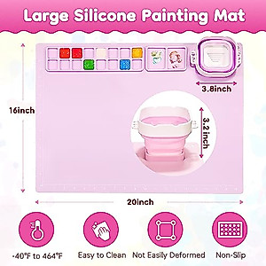 HOMOEASE Silicone Mats for Crafts, Silicone Painting Mat Kits with Detachable Cup & 10 Paint Brushes & Apron&Storage Bag, Silicone Art Mat for Kids Gift,Painting, Clay, DIY, 20"X16" Nonstick (Pink)