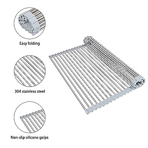 YAHAFI Roll Up Dish Drying Rack - Expandable Kitchen Accessories,Sink Protectors for Kitchen Sink Dish Racks - for Kitchen Counter,Kitchen Rack, 14.6inch(L 19.7inch（W)
