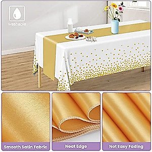 4 Pack Disposable Plastic Gold Tablecloths 54"X108" and 4 Pack Satin Table Runner 12"x 108" with 40 PCS Dinner Paper for Wedding Birthday Valentine’s Day Graduation Baby Shower Holiday
