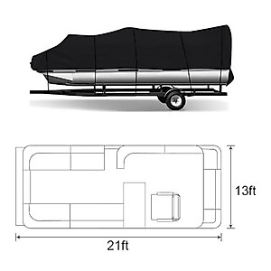 JNTKE Boat Cover with Motor Cover, Heavy Duty 210D Marine Grade Boat Cover, 21-24ft Marine Grade Boat Cover Fits V-Hull, Tri-Hull, Fishing Boat, Runabout, Bass Boat, Ski Boat, Black