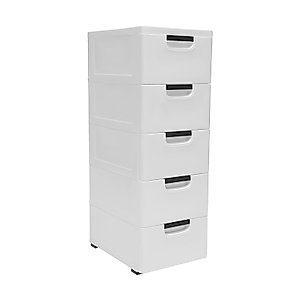 5 Layers Stackable Storage Cabinet, Vertical Clothes Organizer, Plastic Chest Closet w/Drawers, Easily Assemble for Bathroom,Cabinet,Closet,Makeup,Pantry organization and Storage (White)