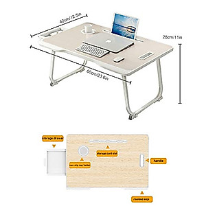 Laptop Desk for Bed Foldable,Asltoy Lap Desk with Drawer,Laptop Bed Tray Table Adjustable,Notebook Desk Laptop Table for Bed Portable Lap Bed Tray Tablet Desk for Couch Floor with Cup Slot (Beige)