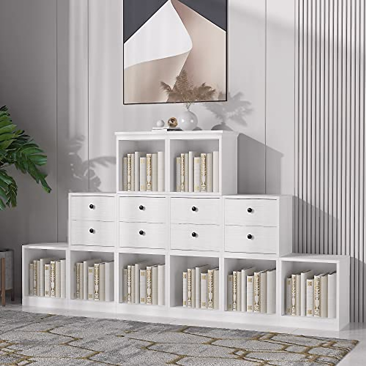 FUSUNBAO Magic DIY Cube Storage Organizer Stackable Cubles for Home Books Clothes Toy -Modular Cubby Storage System -Office Cubical -Bookcase Closet Wine Rack Cabinet (Pure White-Washed, Drawer Cube)