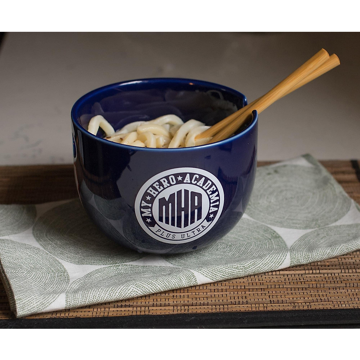 JUST FUNKY My Hero Academia U.A. High School Japanese Ceramic Dinnerware Set | Includes 16-Ounce Ramen Bowl and Wooden Chopsticks