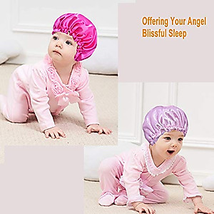 Adjustable Kids Satin Bonnets Sleeping Caps Shower Caps for Girls Boys,Elastic Band and Reversible,Soft,Breathable,Fit Most Kids Head and Hair Style (red,pink)