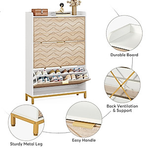 Tribesigns Shoe Cabinet, 3 Flip Drawers Shoe Storage Cabinet, Freestanding 24 Pair Shoe Rack Organizer, Wooden Tipping Shoe Closet Dresser for Entryway, Hallway, Bedroom, Living Room