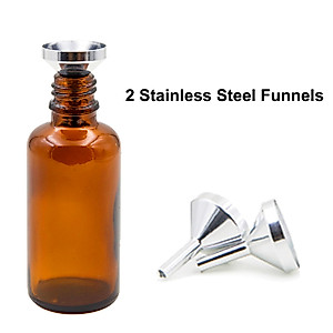 Youngever 16 Pack 1 Ounce Amber Glass Dropper Bottles for Essential Oil, 2 Stainless Steel Mini Funnels