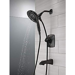 Delta Faucet Vesna 14 Series Single-Handle Shower Trim Kit with 5-Spray H2Okinetic In2ition Dual Hand Held Shower Head with Hose, Matte Black 144789-BL-I (Valve Included)