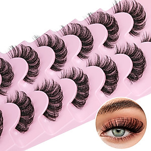 Lashes Natural Look False Eyelashes D Curl 16mm Lashes 3D Wispy Faux Mink Eyelashes with Clear Band Fake Eye lashes 7 Pairs by Goddvenus
