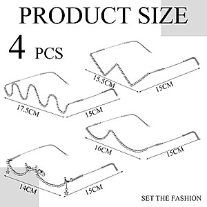 Kanayu 4 pcs No Lens Diamond Glasses Frame V shape Rhinestone Sunglasses Half Frame Crystal Metal Eyeglasses for Women(Silver, Classic)