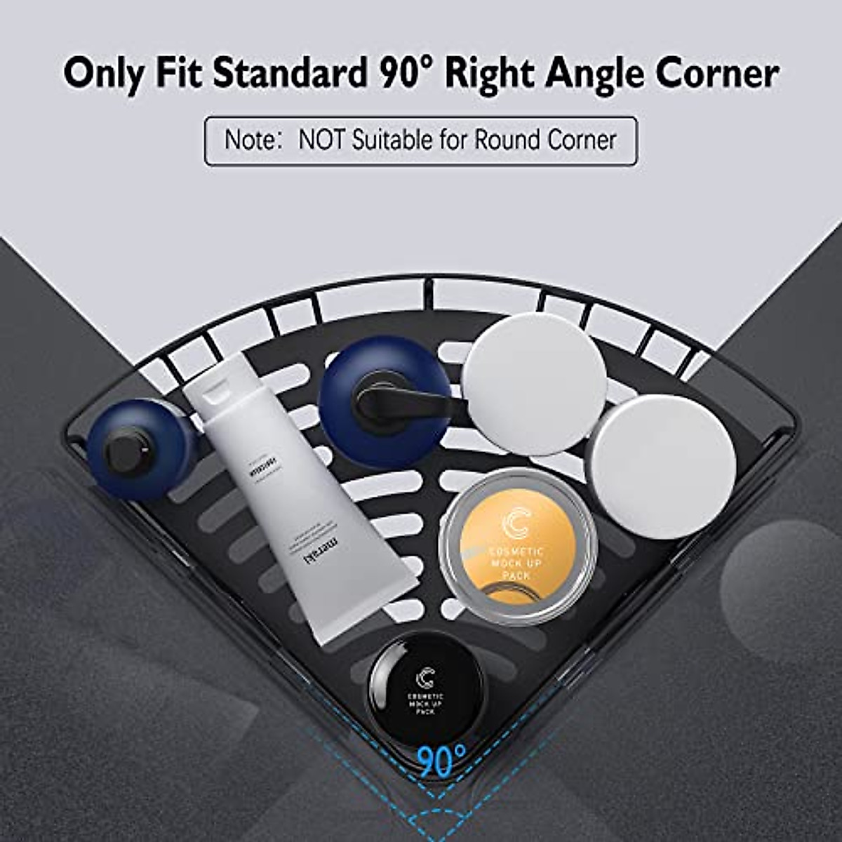 Kerisgo Corner Shower Caddy, 2 Pack Adhesive Bathroom Shower Corner Organizer Shelf, No Drilling Rustproof Wall Mounted Shower Storage Rack Shampoo Holder Organizer (Black)