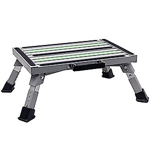 GarfatolRv Safety RV Steps Adjustable Height Aluminum Folding Platform Step with Glow in The Dark Tapes RV Step Stool Supports Up to 1000 lbs.