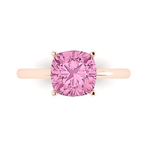 Clara Pucci 2.4ct Cushion Cut Solitaire Pink Simulated Diamond Cubic Zirconia Bridal Designer Wedding Anniversary Ring 14k Rose Gold