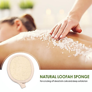 Shower Body Scrubber with Curved Long Handle, Dual-Sided Brush with Soft Mesh and Natural Loofah for Skin Exfoliating, Back Body Exfoliator for Bath