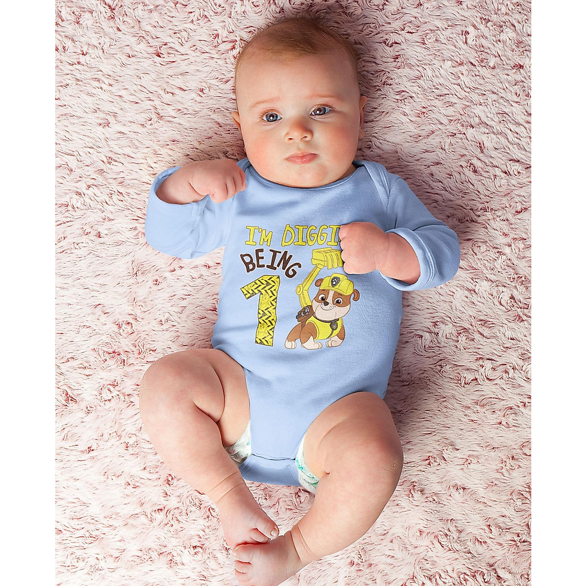 Paw Patrol Rubble 1st Birthday Outfit Boy I'm Digging Being 1 Baby Bodysuit 18M (12-18M) Aqua