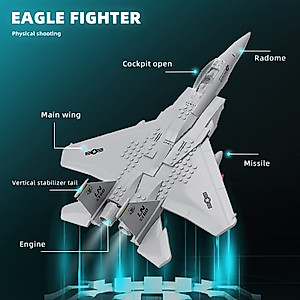 OQMI Military Airplane Toy F-15 Eagle Jet Fighter Building Block Sets, Birthday Gift for 6-10 Year Boy and Girl Building Block Lovers (262 Pieces)
