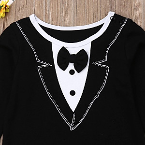 Baby Boy Gentleman Shirt Bowtie Romper Tuxedo Jumpsuit Overall Black Suit Clothes 0-18M (Black, 0-6 Months)