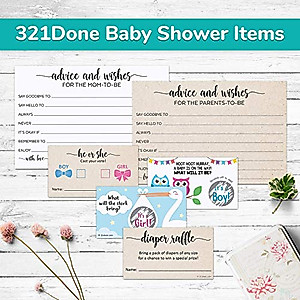 321Done Advice and Wishes for the Parents-to-Be Cards Tan, 4x6, Made in USA, Fun Simple Cute Baby Shower Advice Game for Mom, Dad to Be, 50 Cards