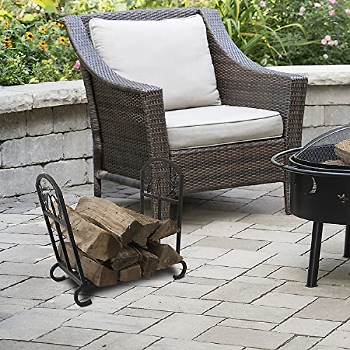 Blue Sky Outdoor Living Indoor/Outdoor Folding Firewood Rack Storage Holder, Black