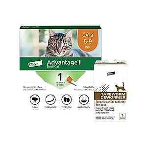 Elanco Tapeworm Dewormer for Cats and Advantage II Vet-Recommended Flea Prevention for Small Cats | 3-count + 1-pack