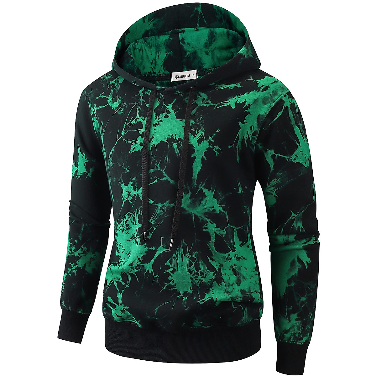 KLIEGOU Mens Tie-Dye Pullover Hooded Sweatshirt (Grass green, Large)