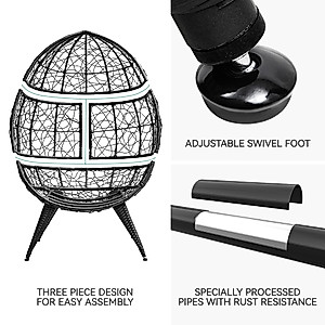 YITAHOME Egg Chair Wicker Outdoor Indoor Oversized Large Lounger with Stand Adjustable Leveling Feet Cushion Egg Basket Chair 350lbs Capacity for Patio, Garden Backyard Balcony, Beige