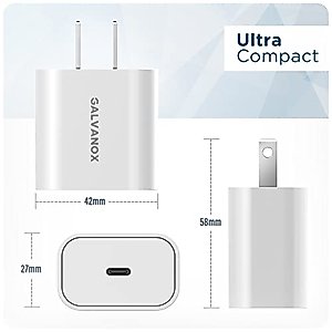 (3 Pack) Galvanox Type-C iPhone Charger (20W) USB-C Cube, Wall Adapter Block for Fast Charging iPhone 11/12/13/14 Pro/Max Models Plus Samsung Devices (2021 Upgraded V2)