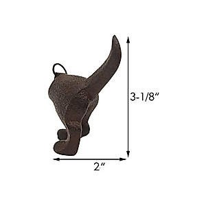 Retro Dog Tail Cast Iron Wall Hooks - Decorative Wall Hanging Hook for Coat, Towel, Keys - Antique Brown - Set of 3