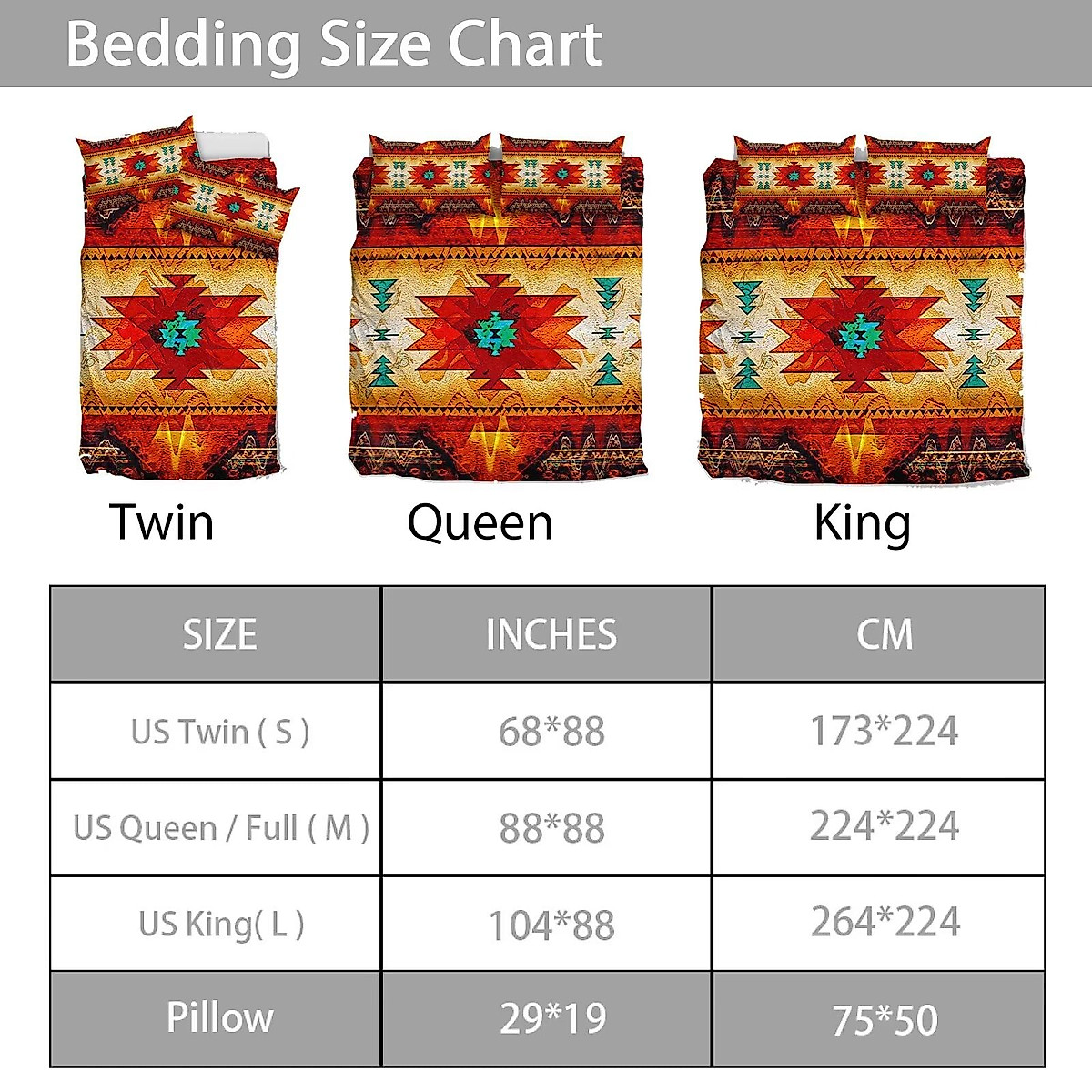 gearider Navajo Duvet Cover Set of 3, Ultra Soft Aztec Tribal Geometric Print Bedding Set with Zipper Closure for All Seasons, Size Queen