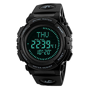 Men’s Military Sports Digital Watch with Survival Compass 50M Waterproof Countdown 3 Alarm Stopwatch (Black) (Black) (Black)