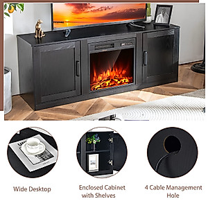 Tangkula Electric Fireplace TV Stand for TVs up to 65 Inch,with 18 Inch 1500W Faux Fireplace,Built-in Thermostat, 5 Level Brightness, Remote Control and Timer,Fireplace Stand for Living Room (Black)